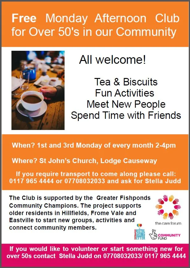 Free Monday Afternoon Club for Over 50's in our Community - The Care Forum